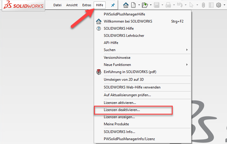SOLIDWORKS CAD Einzelplatzlizenz deaktivieren - Bechtle CAD Knowledgebase